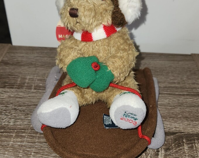 Old Navy Plush Brown Dog Riding Sled Ear Muffs Scarf Christmas Santa ...