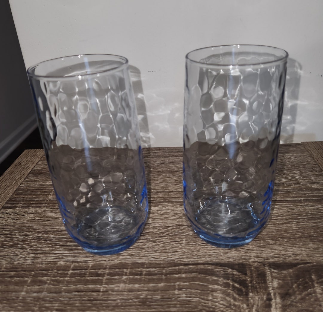 Set of 2 Anchor Hocking Blue Glasses With Bubble Design - Etsy