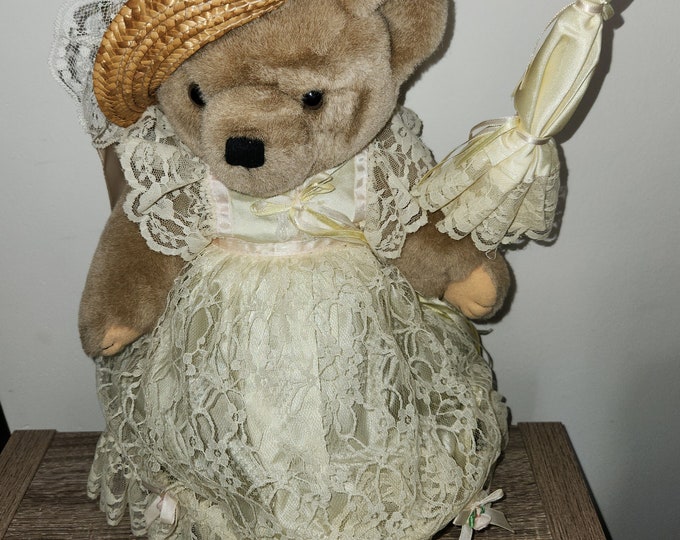 Bearly People 1983 Teddy Bear With Victorian Dress and Umbrella - Etsy