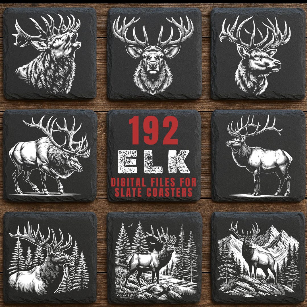 192 Elk Slate Engraving Files: Wildlife PNG Bundle for Laser Engraving ...
