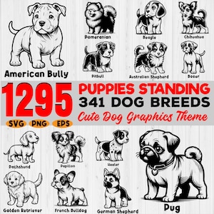 1,295 Cute Puppies Standing SVG Bundle, Complete Dog Breeds Svg, Dog ...