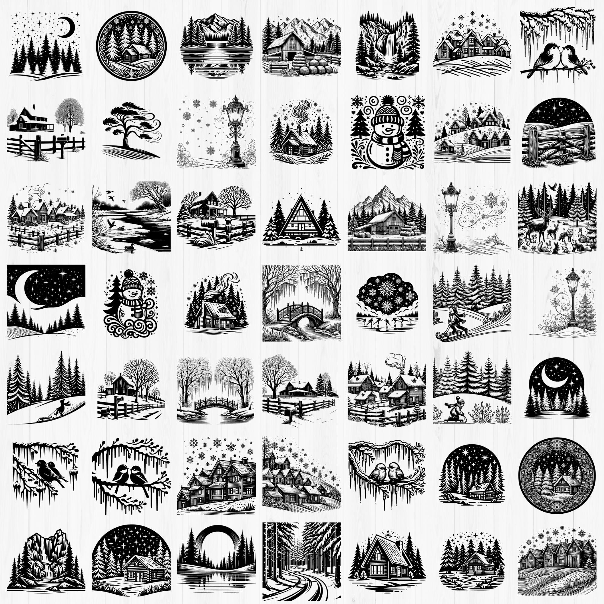 156 Winter Scenes SVG Bundle: Snowy Landscape Clipart, Pine Trees ...