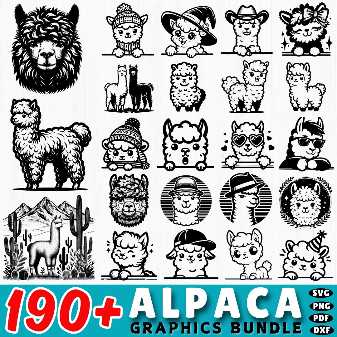 190+ Alpaca Svg Bundle | Cute Llama Dxf Files | Farm Animal Cricut Cut ...