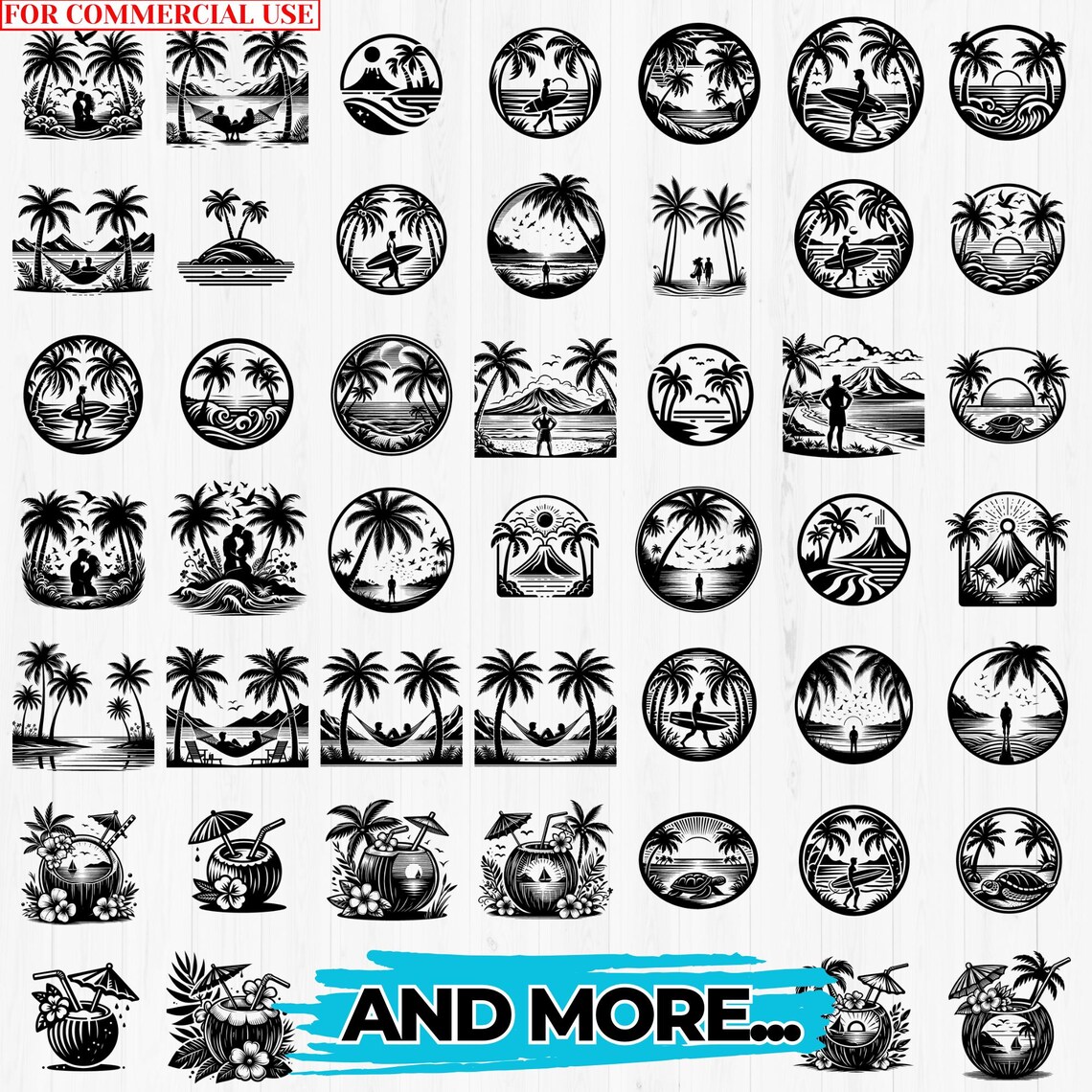 Laser Engraving Files 150+ Hawaii Beach DXF Bundle | Palm Tree, Sunset ...