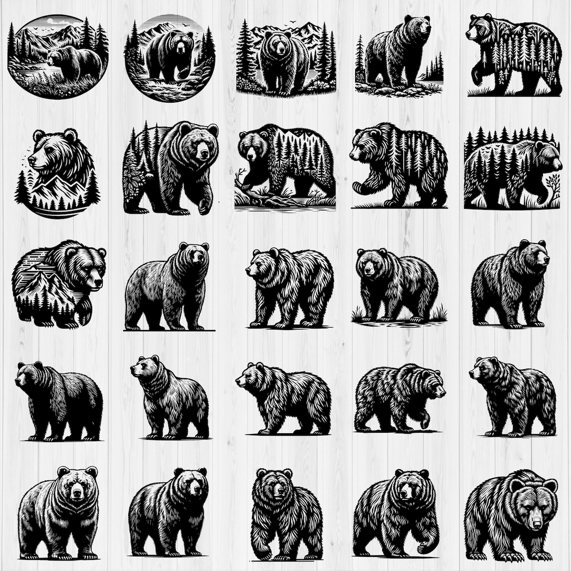 Grizzly Bear Graphics SVG Bundle: 105 Bear Clipart (digital Download ...