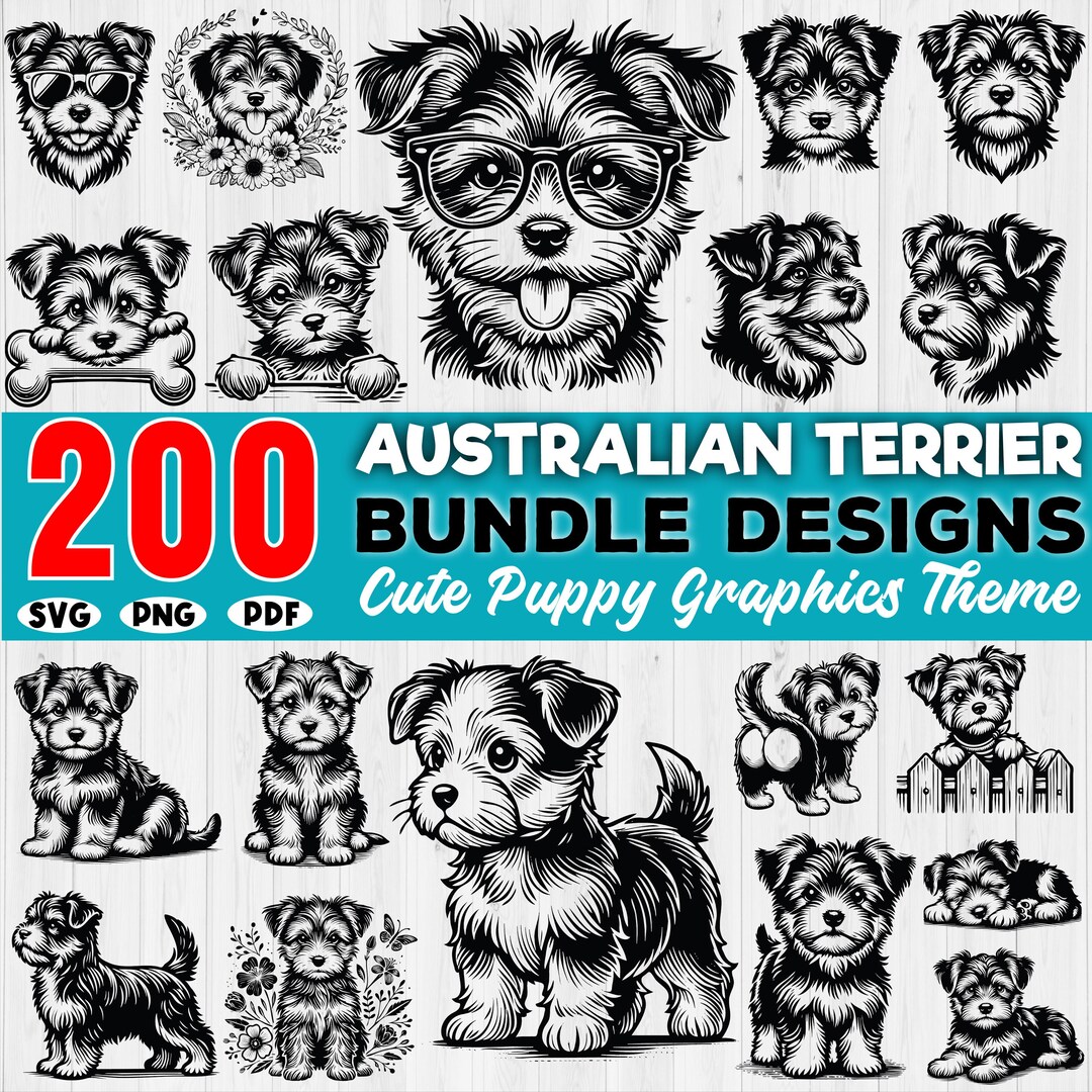 200 Cute Australian Terrier Puppy SVG Bundle, Australian Terrier Puppy ...