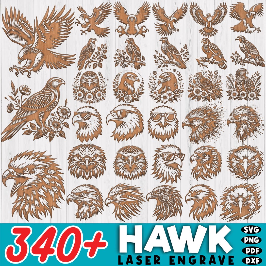 340+ Laser Engraved Hawk DXF Bundle | Laser Cut Ready Files | CNC ...