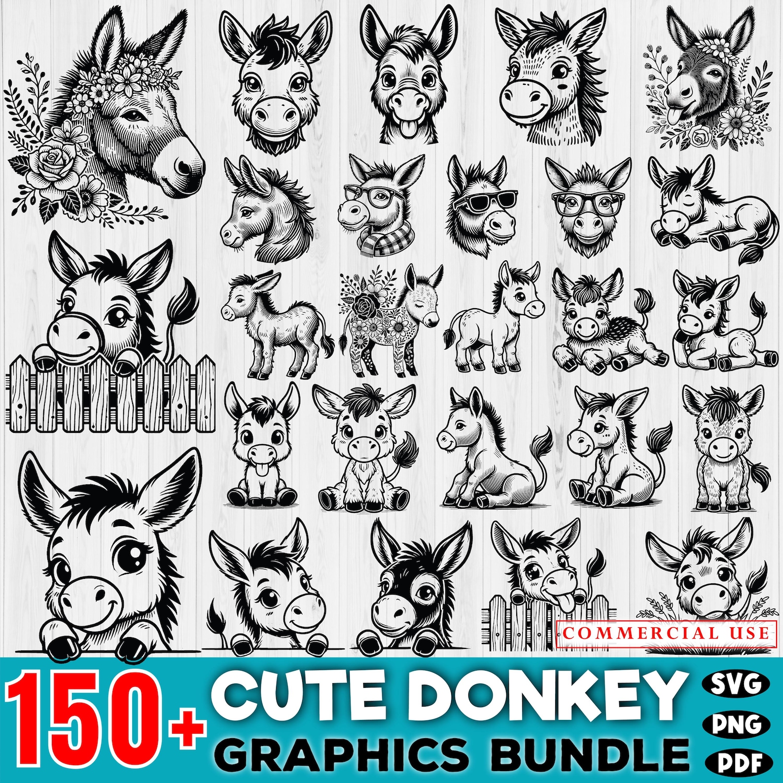 150+ Cute Donkey Graphics SVG Bundle, Svg, Png and Pdf - Cricut Cut ...