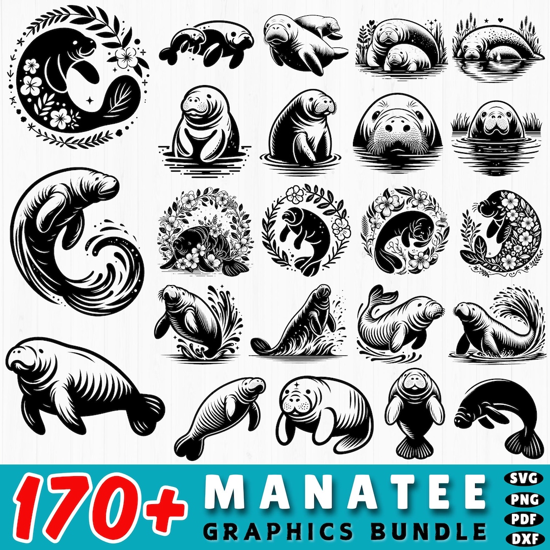 170+ Manatee Svg Bundle | Sea Cow Dxf Cut Files | Cute Ocean Animal ...