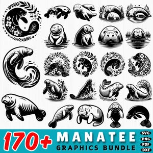 170+ Manatee Svg Bundle | Sea Cow Dxf Cut Files | Cute Ocean Animal ...