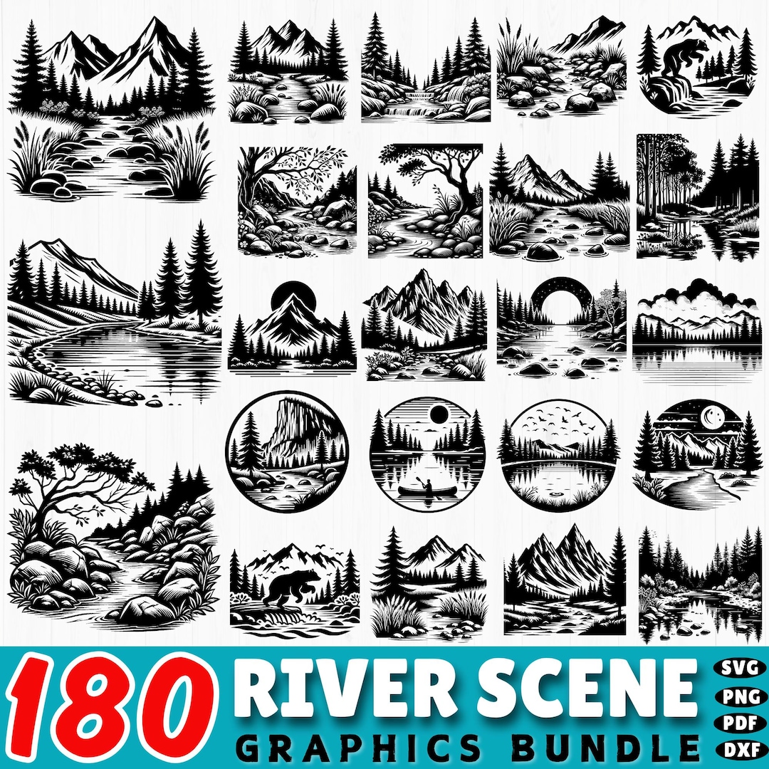 River Scene SVG Bundle: Nature Landscape Clipart, Cricut Cut Files - Etsy