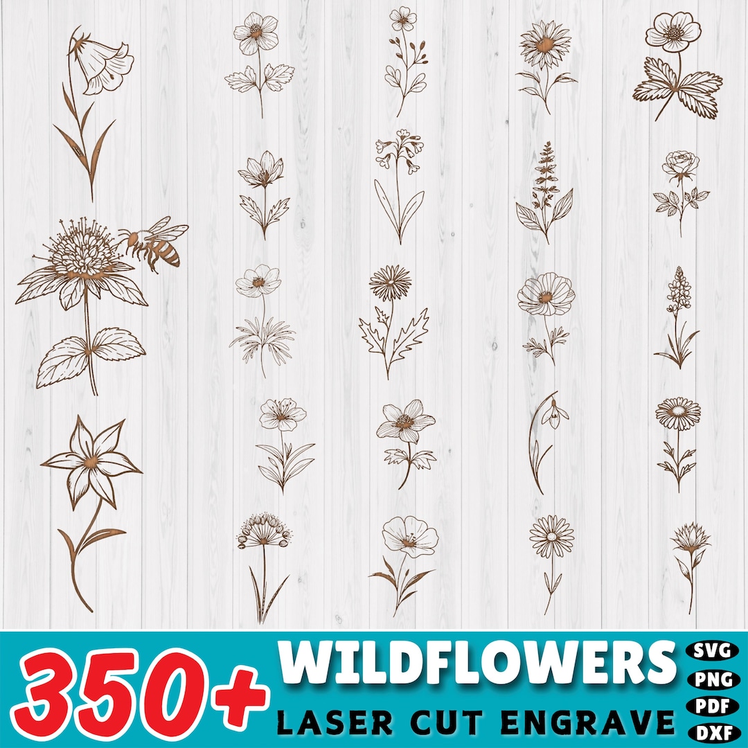 Laser Engraving 150+ Minimalist Wildflower Dxf Bundle | Botanical Line ...
