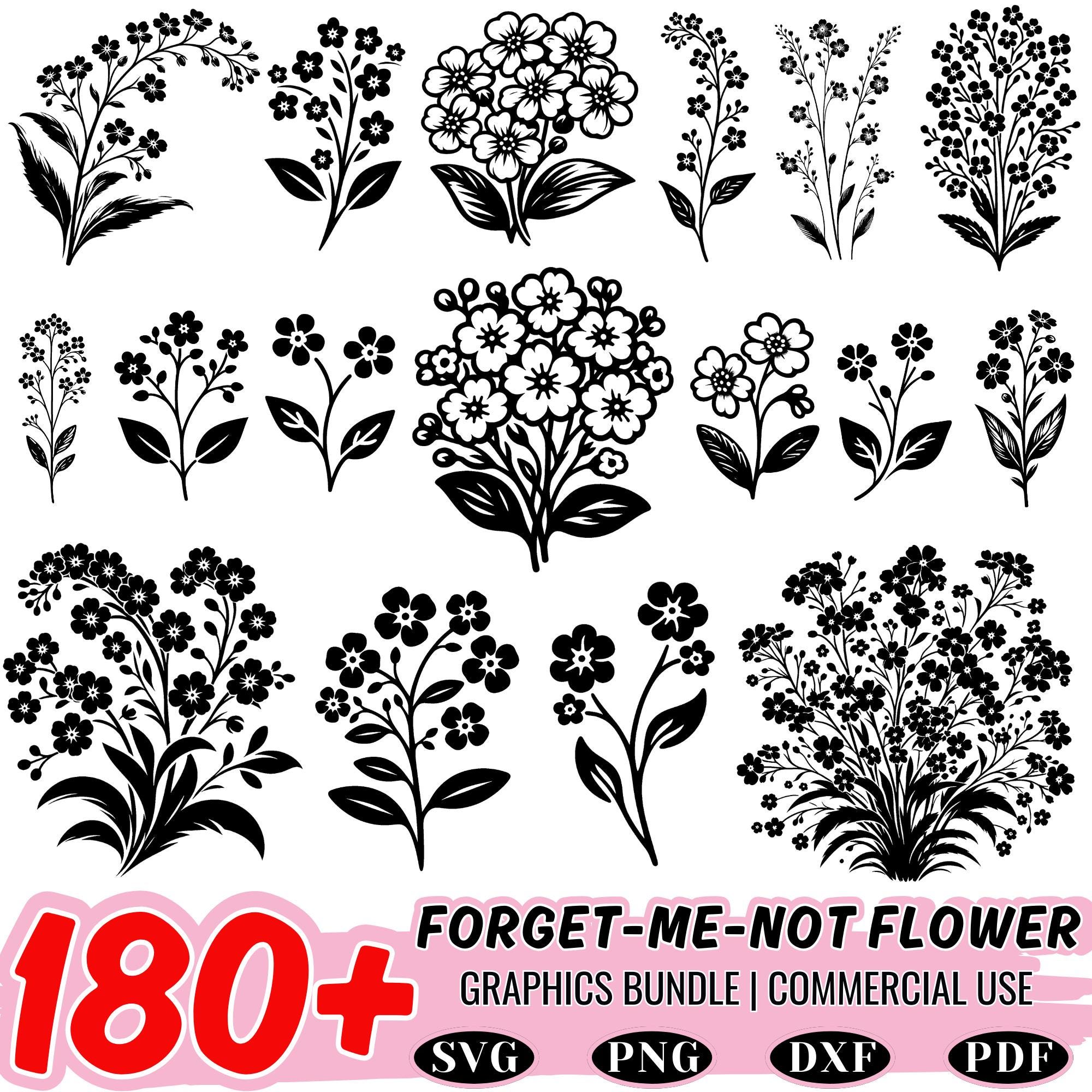 Forget-me-not Flower SVG Bundle: Floral Clipart (commercial Use ...