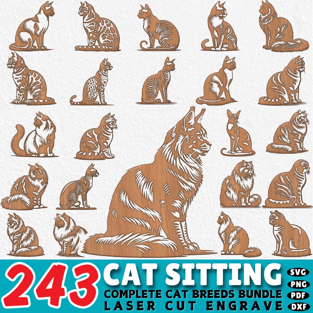 Laser Engraving Files 243 Cat Silhouette Laser Files | Sitting Cat ...