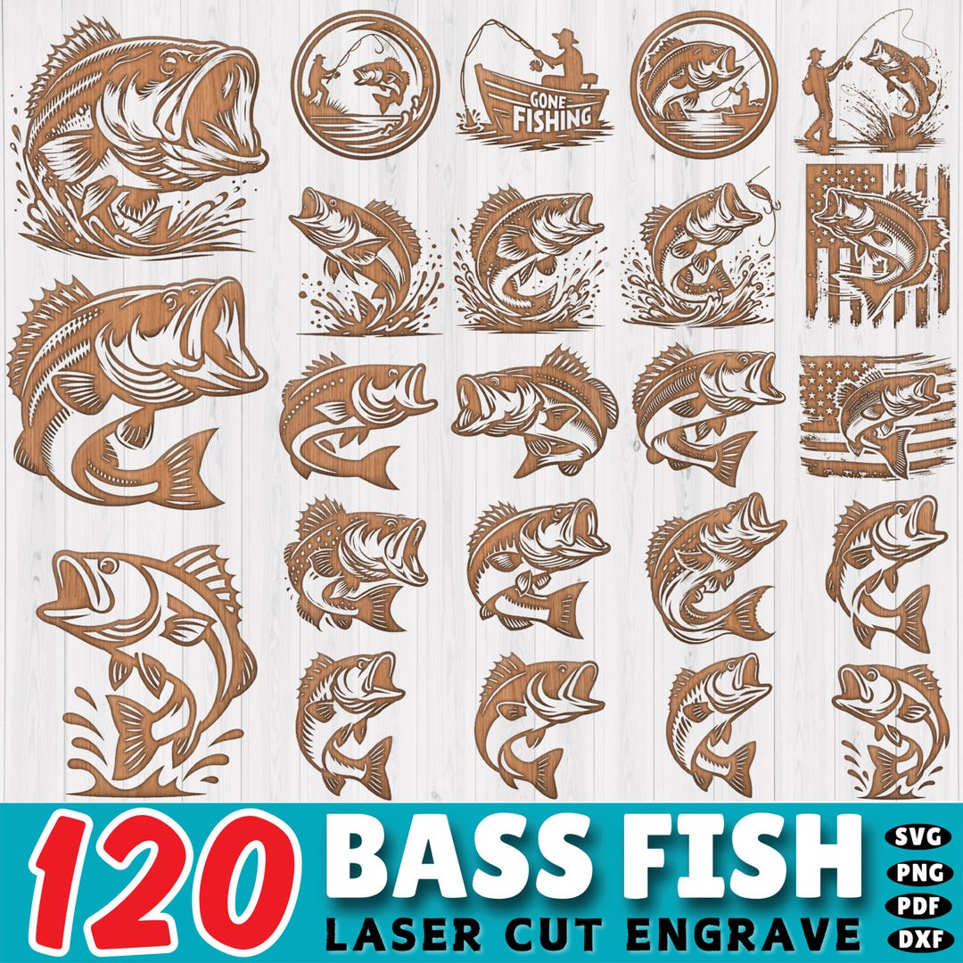 Laser Cut or Engraved Files 120 Bass Fish DXF Bundle | Largemouth ...