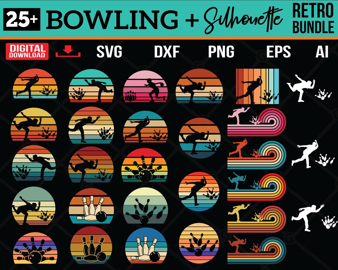 Bowling SVG - Bowling Retro Sunset Bundle - Digital Download - Etsy