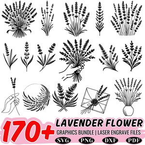 Laser Engraving Files 170+ Lavender Flower Dxf Bundle | Floral Laser ...