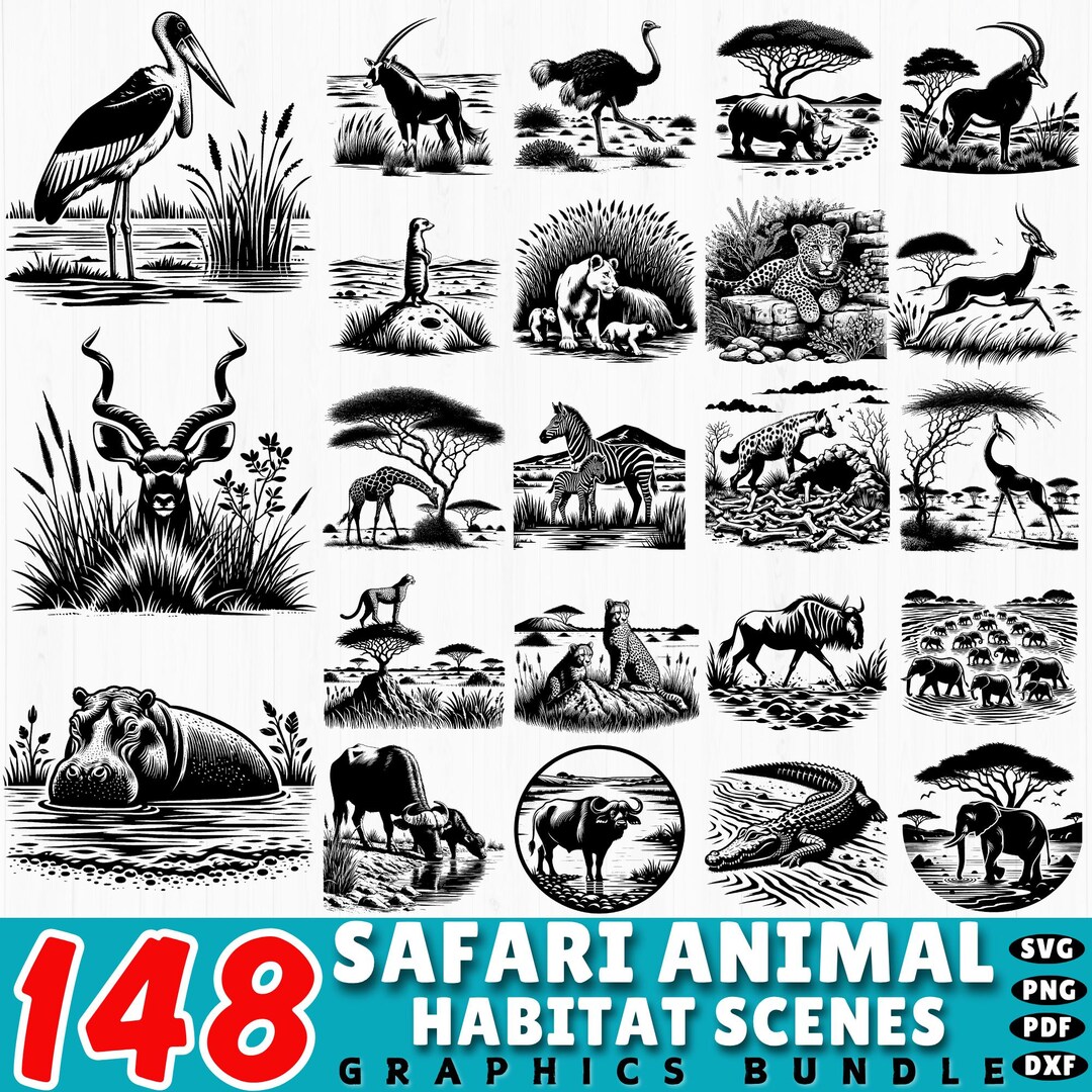 148 Safari Animals Habitat Scene Svg | Dxf Cricut Cut Files | African ...