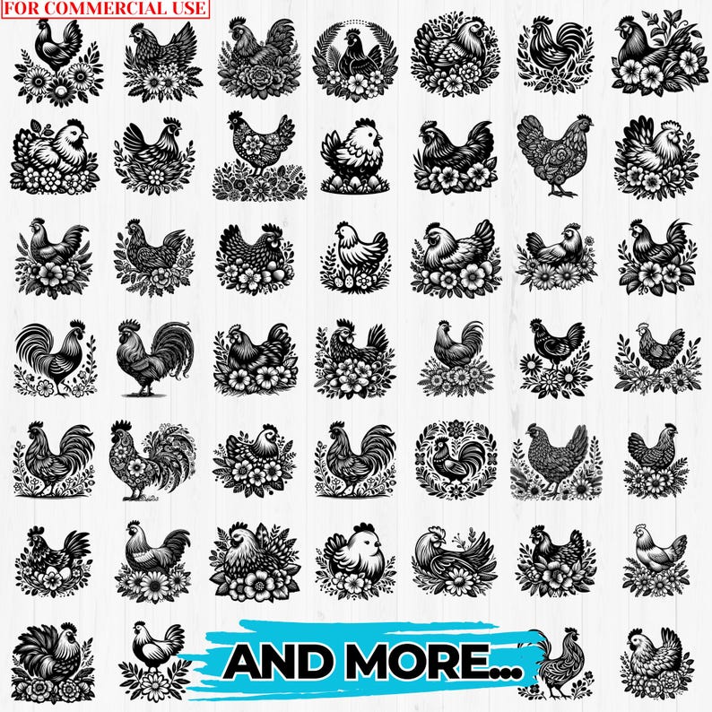 Laser Engraving Files 112 Floral Chicken Dxf Bundle | Flower Hen ...