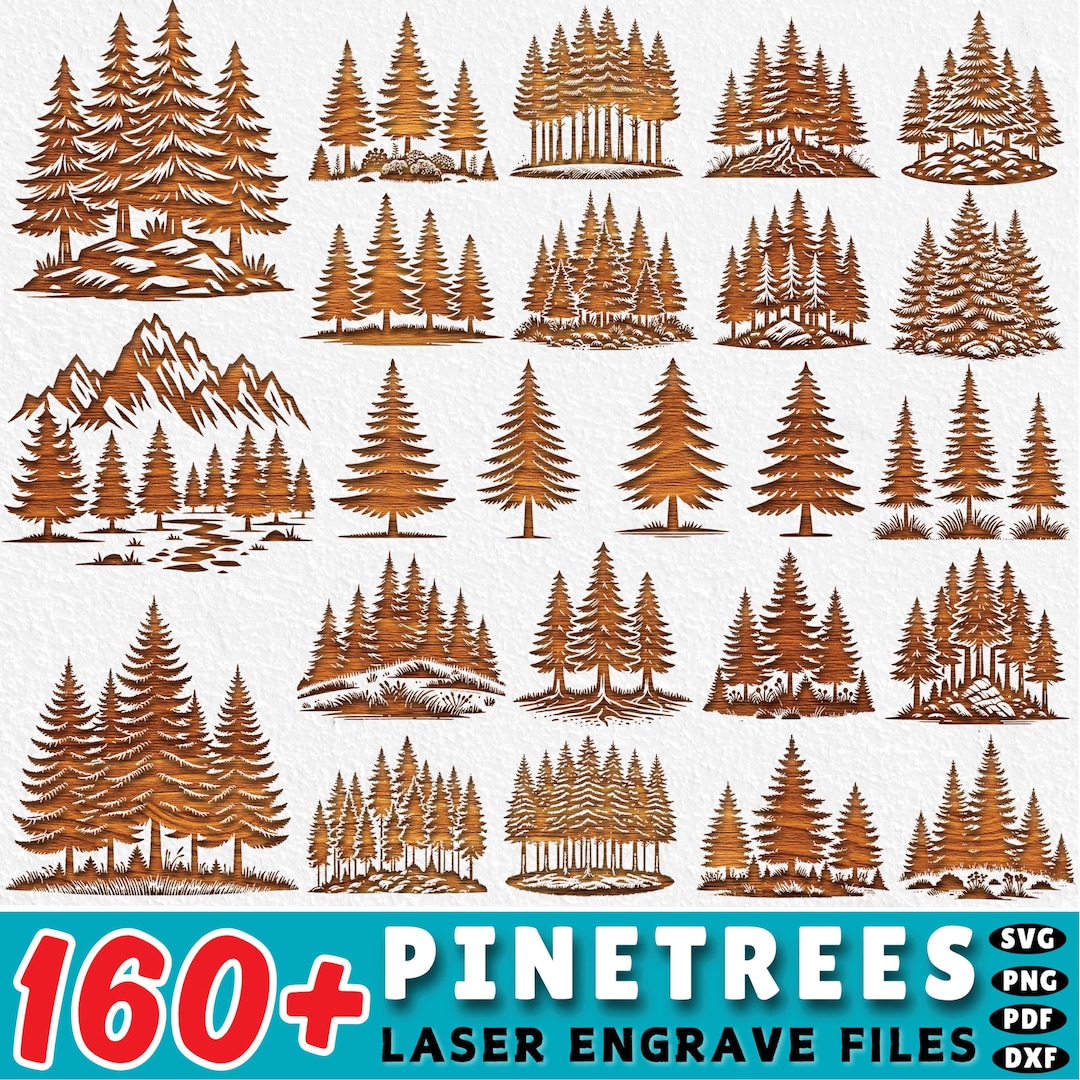 Laser Engraving Files 160+ Pine Trees Svg | Forest Tree Dxf Bundle ...