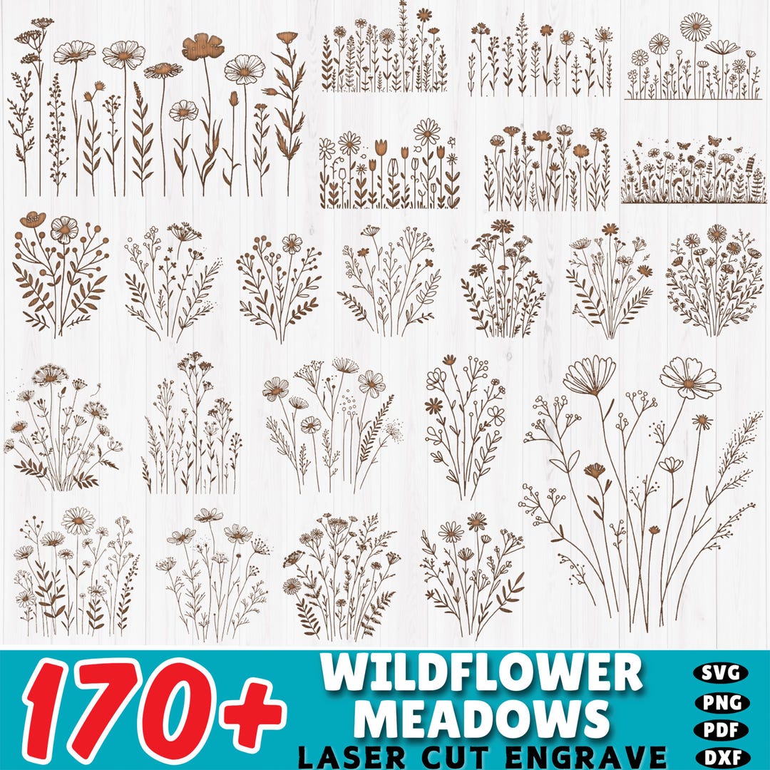 Laser Engraving 170+ Minimalist Wildflower Meadow Dxf Bundle ...