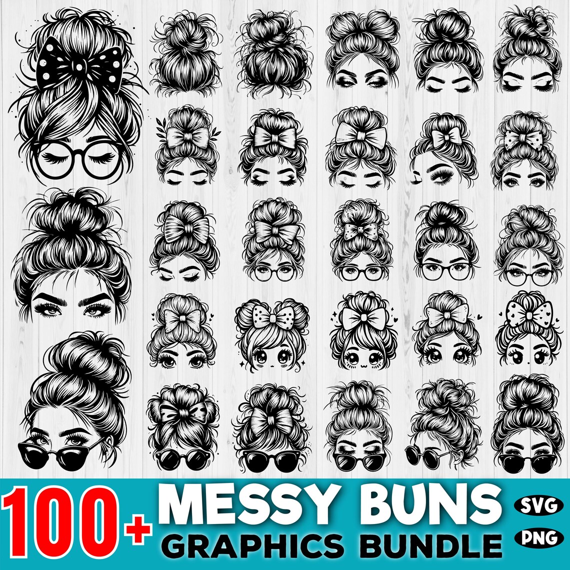 Messy Bun Graphics SVG Bundle: 100+ Cut Files (digital Download) - Etsy