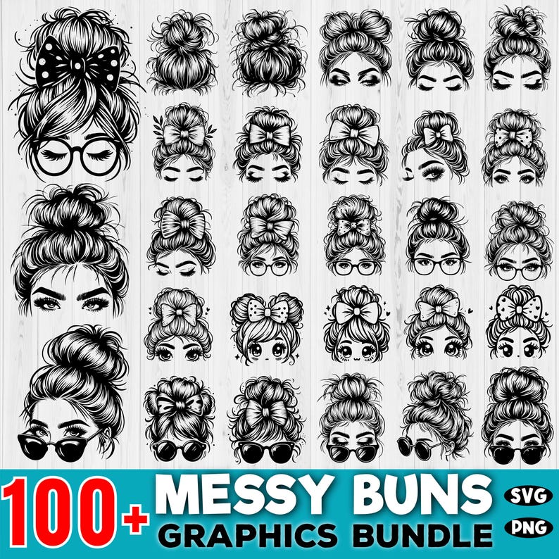 Messy Bun Graphics SVG Bundle: 100+ Cut Files (digital Download) - Etsy