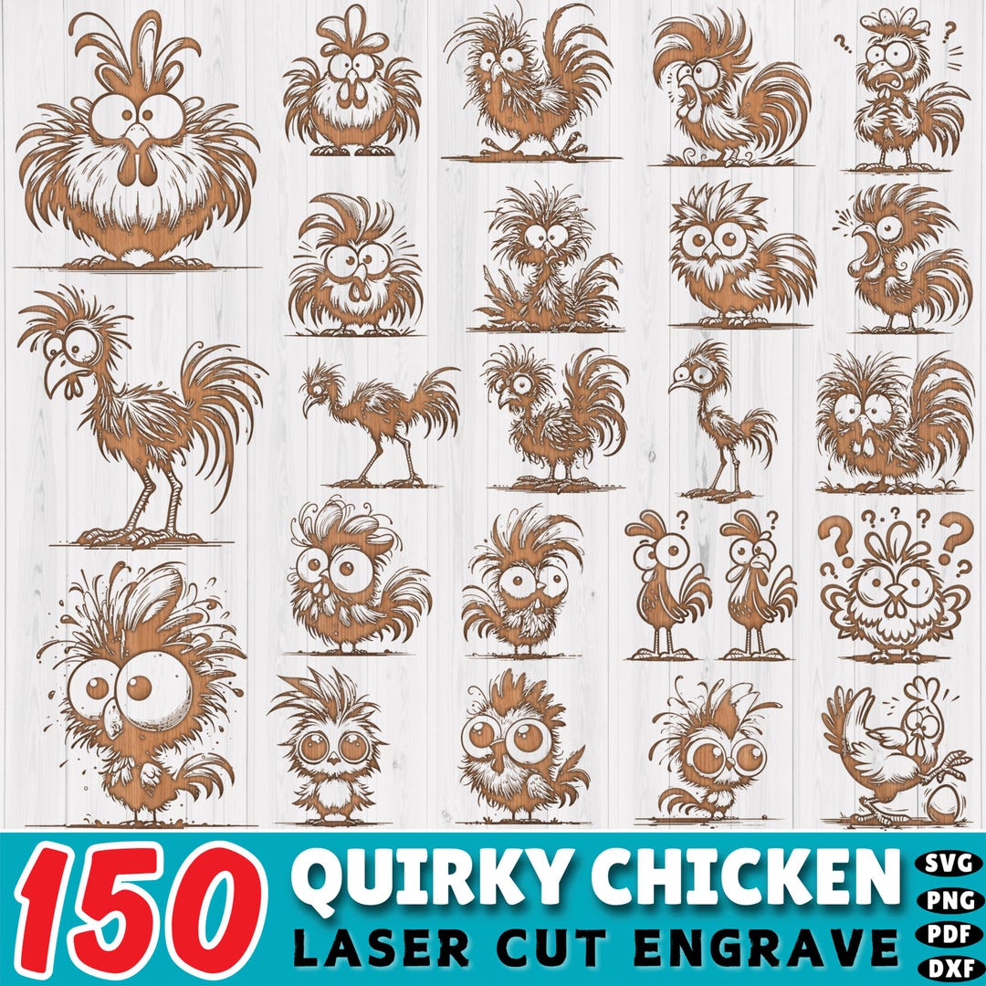 Laser Engraving Files 150+ Quirky Chicken DXF Bundle | Funny Hen ...