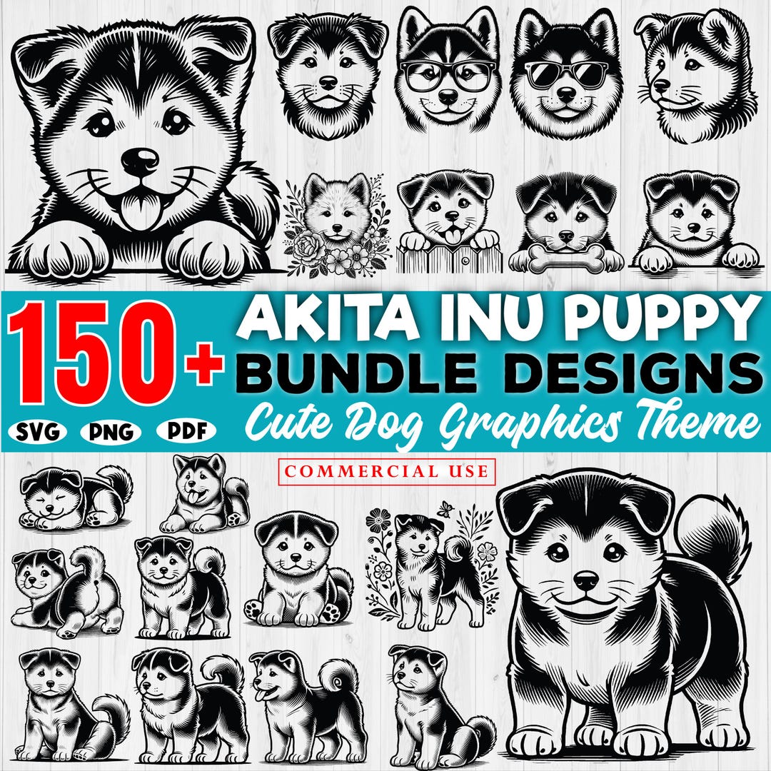 150+ Cute Akita Inu Puppy SVG Bundle, Akita Inu Puppy Svg, Dog Graphics ...