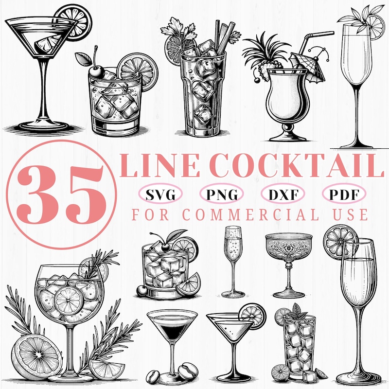 Cocktail Line Art - Etsy