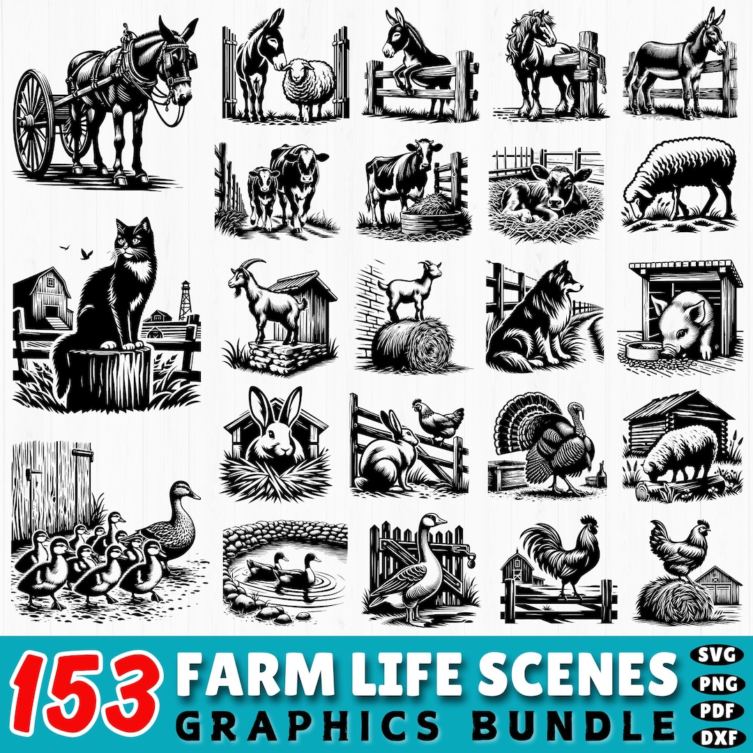 153 Farm Life SVG Bundle | Barn Tractor Cow Rooster DXF | Rustic ...