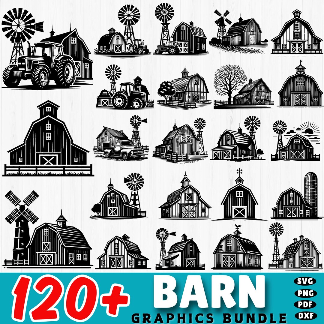 Barn SVG Bundle: Farmhouse Tractor & Windmill Cut Files (digital ...