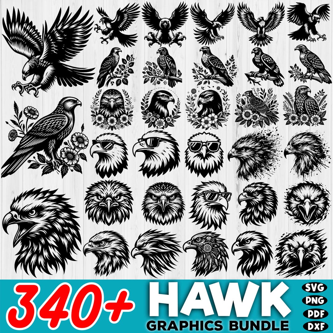 340+ Hawk SVG Bundle | Hawk DXF Files | Bird of Prey Clipart | Cricut ...