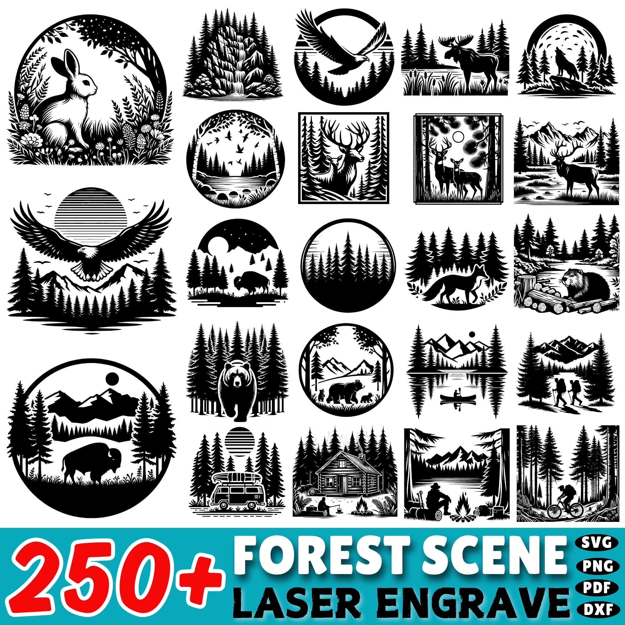 250 Laser Engraved Forest Scene SVG Bundle for Laser Cutting | Mountain ...