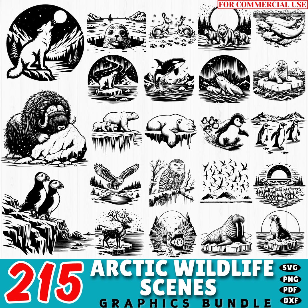 Arctic Wildlife SVG Bundle: Polar Bear, Moose, Fox (digital Cut Files ...
