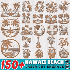 Laser Engraving Files 150+ Hawaii Beach DXF Bundle | Palm Tree, Sunset ...