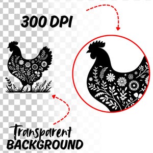 Laser Engraving Files 112 Floral Chicken Dxf Bundle | Flower Hen ...