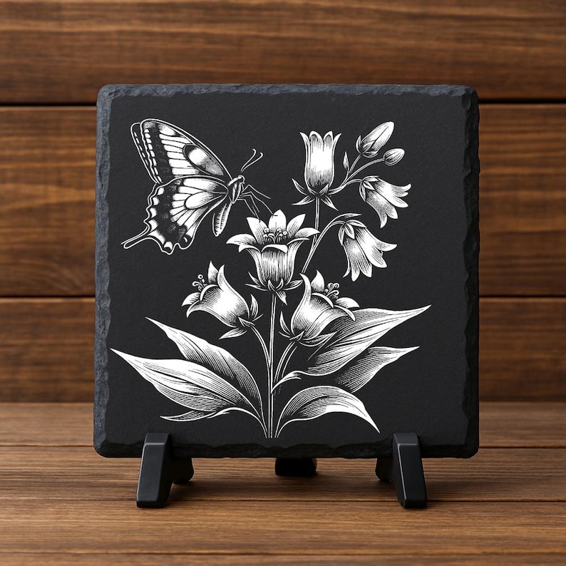 169 Butterfly and Flower Slate Engraving Files: Floral Butterfly PNG ...