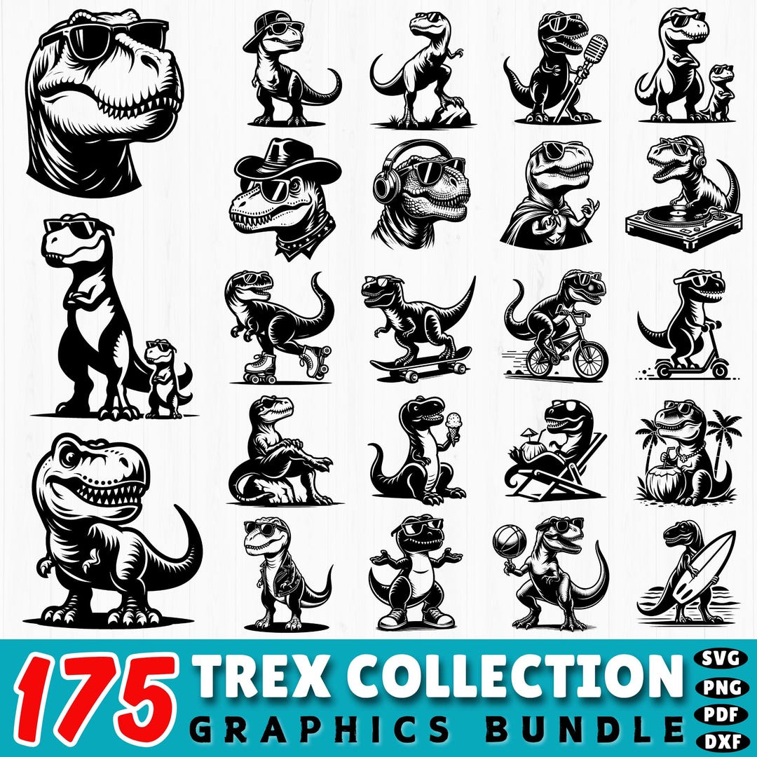 T-rex SVG Bundle: 175 Dinosaur Clipart Cut Files (commercial Use ...