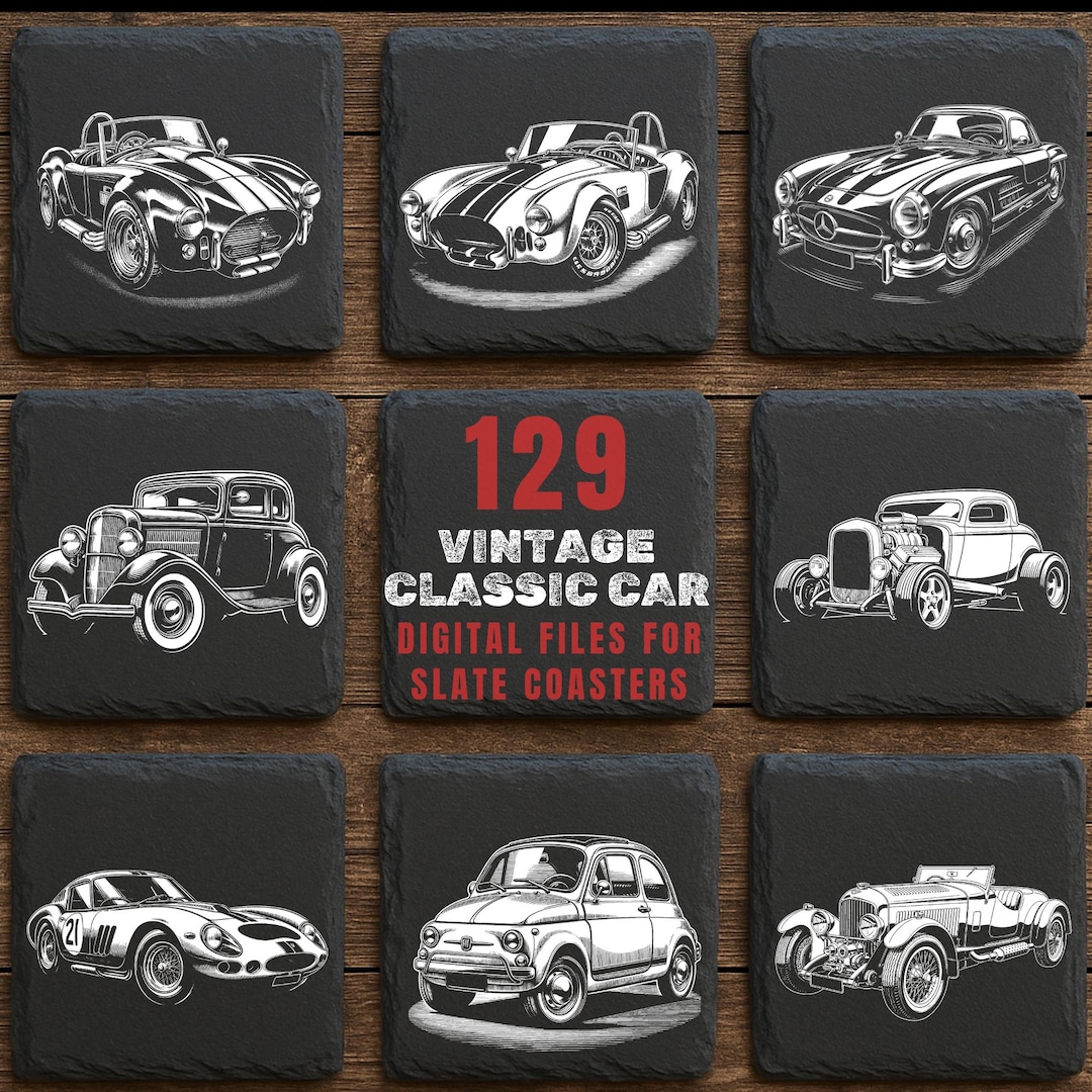 129 Vintage Classic Car Slate Engraving Files: Retro Automobile PNG ...