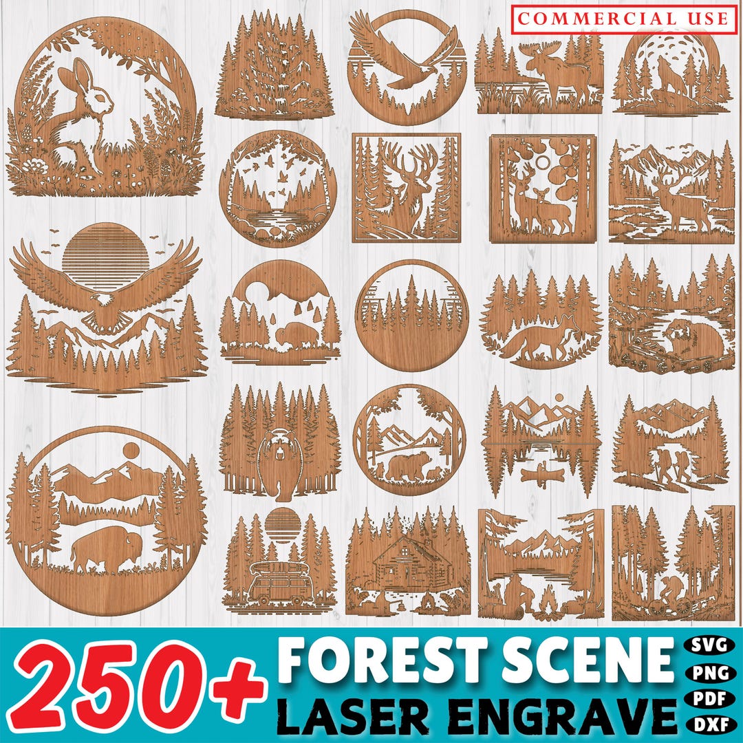 250 Laser Engraved Forest Scene SVG Bundle for Laser Cutting | Mountain ...