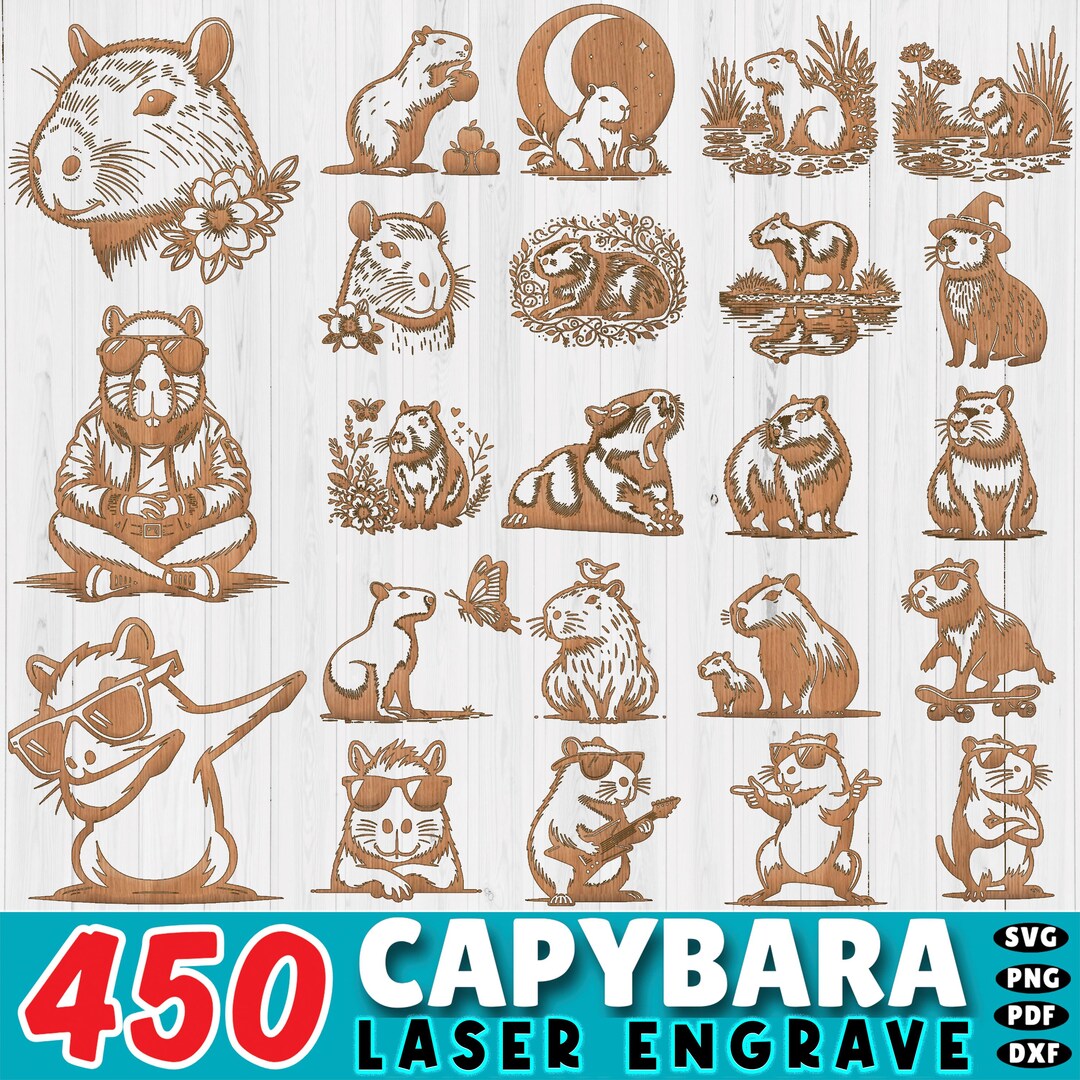 450 Laser Cut or Engraved Files Capybara DXF Bundle | Laser Cut Files ...