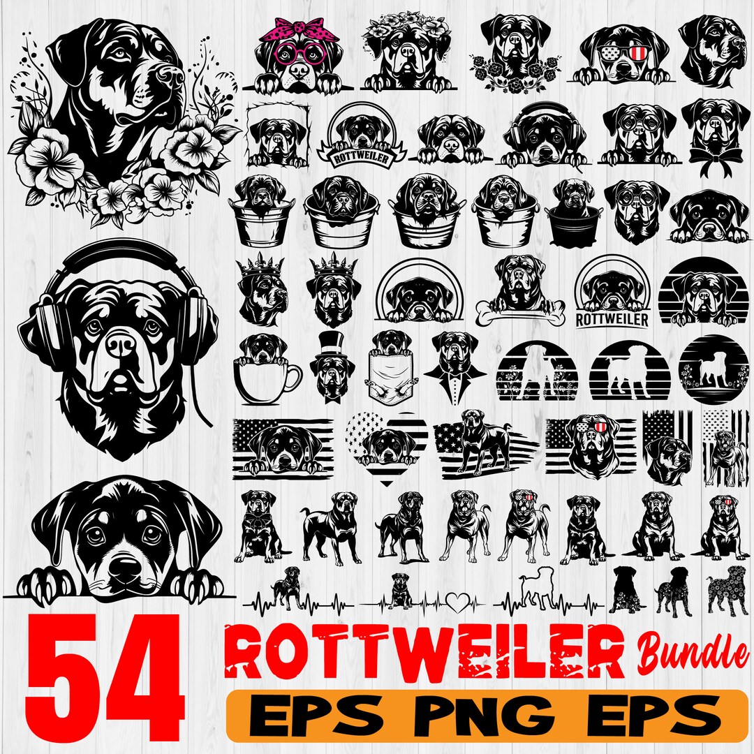 Rottweiler SVG, Dog SVG Files for Cricut, 54 Rottweiler Bundle Graphics ...