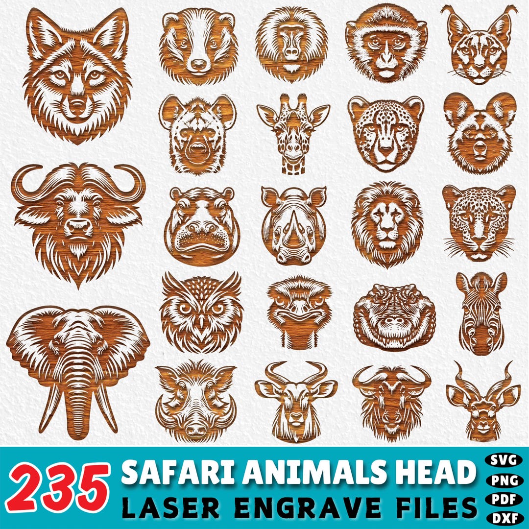 Safari Animal Head SVG Bundle: 235 Wildlife DXF Files (digital Download ...