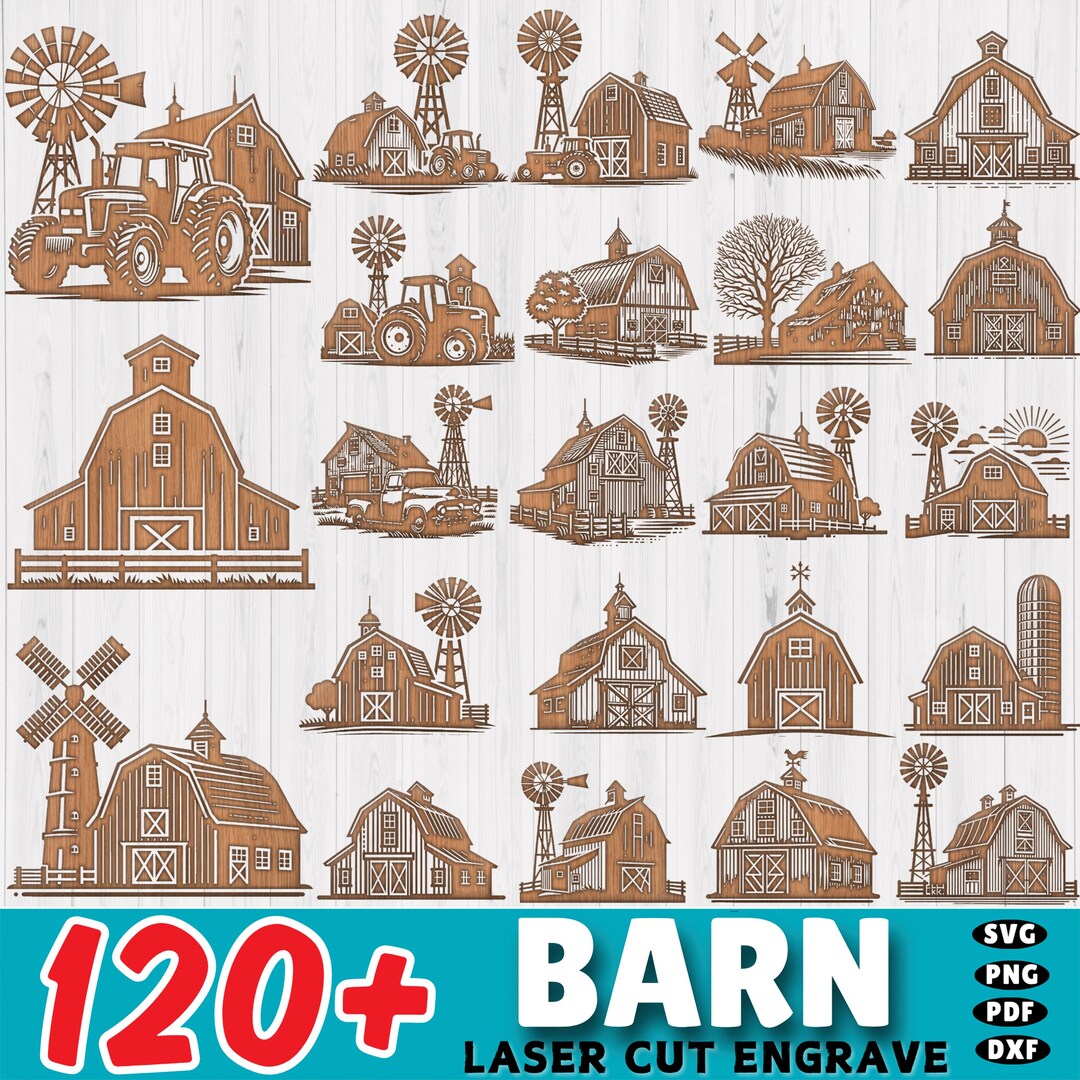 Laser Engraving Files 120+ Barn DXF Bundle | Barn Silhouette Laser Cut ...