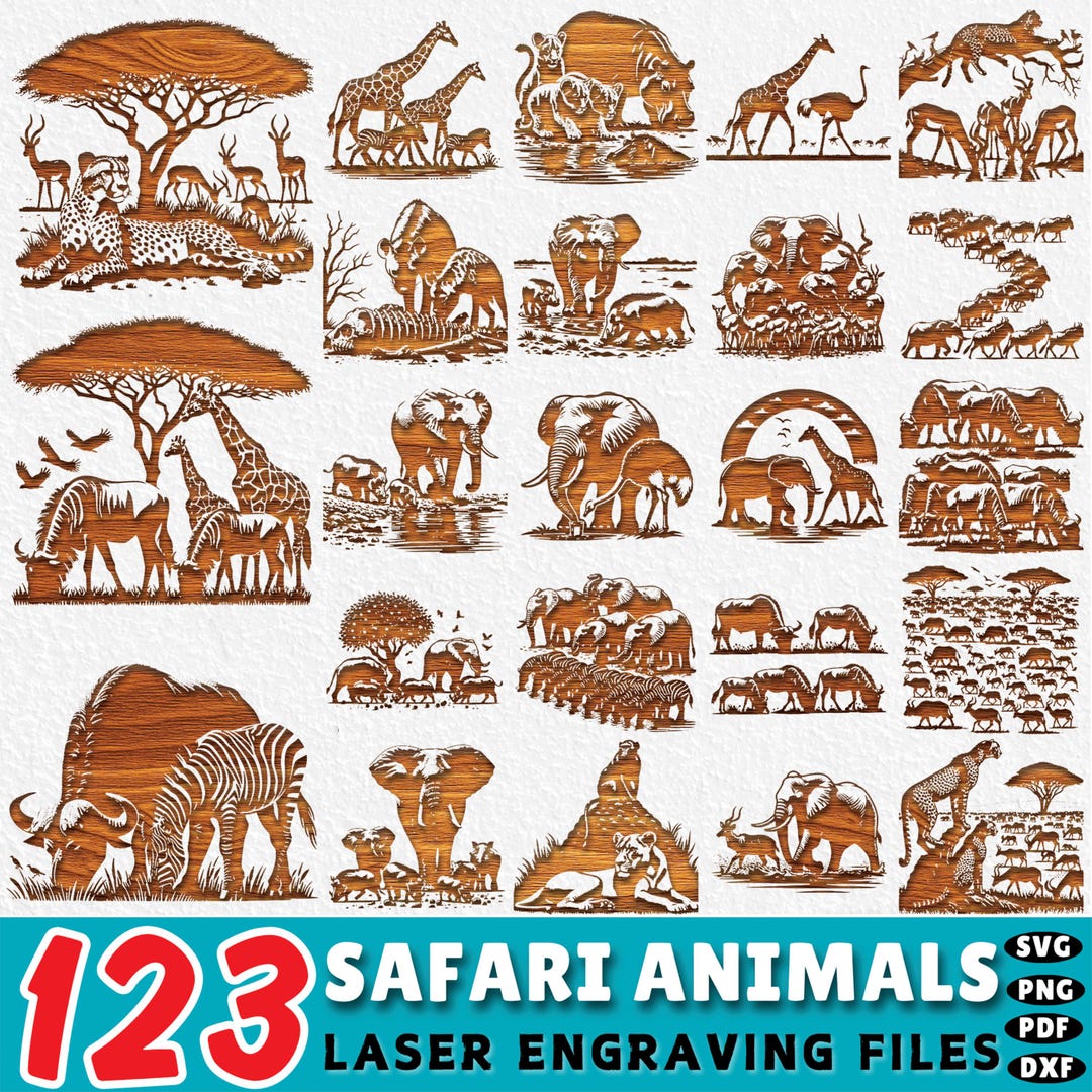 Laser Engraving Files 123 Safari Animals Laser Cut Bundle | Wildlife ...