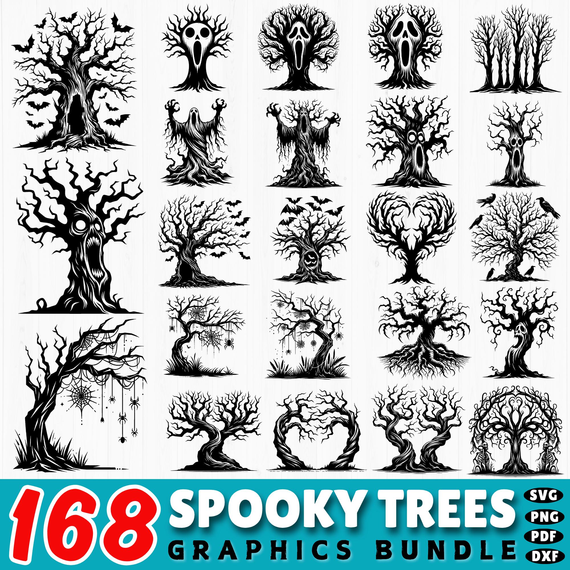 168 Spooky Trees SVG Bundle: Halloween Forest Clipart, Haunted Tree ...