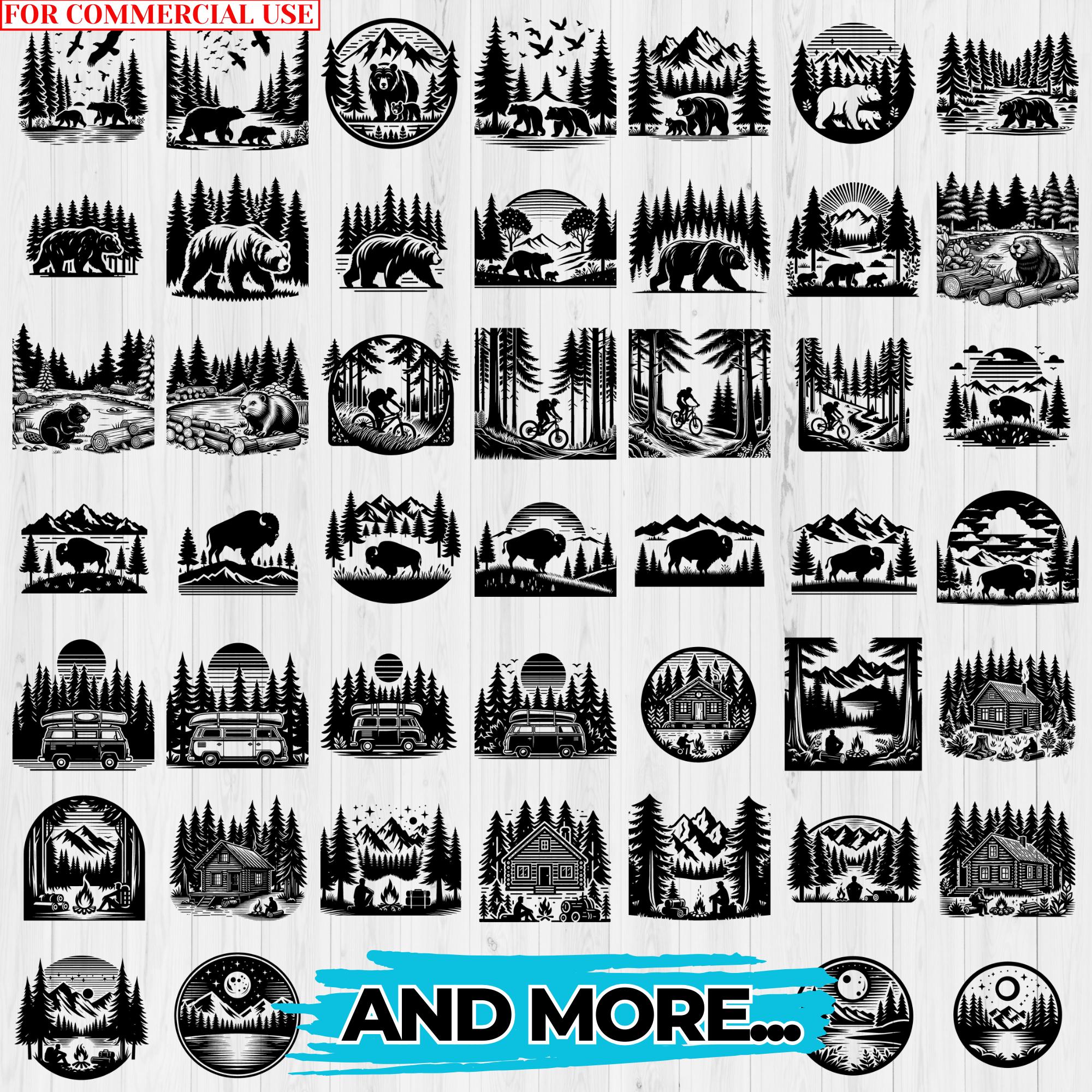 250 Laser Engraved Forest Scene SVG Bundle for Laser Cutting | Mountain ...