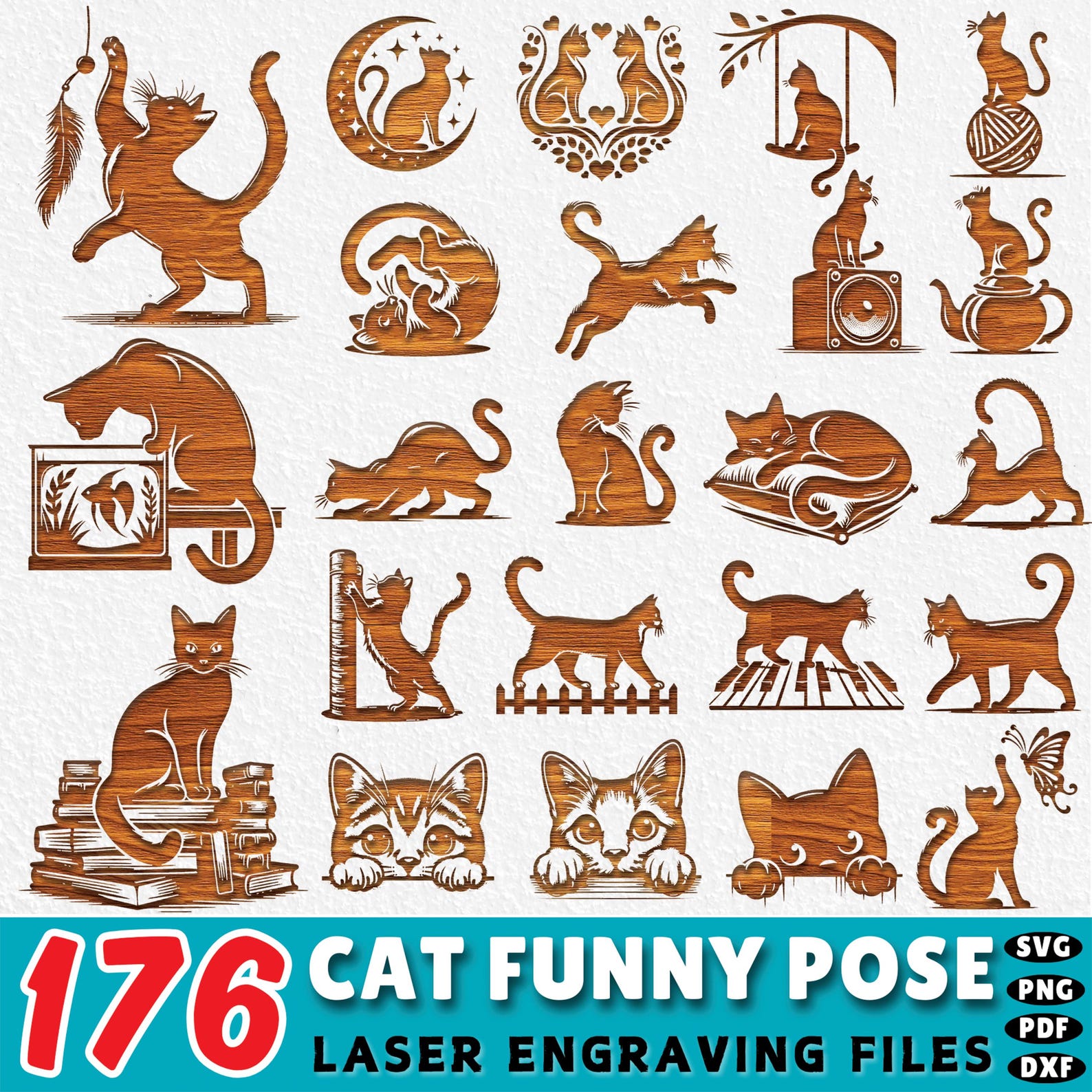 Cat SVG Bundle: 176 Laser Cut Kitty Silhouettes (digital Files for ...