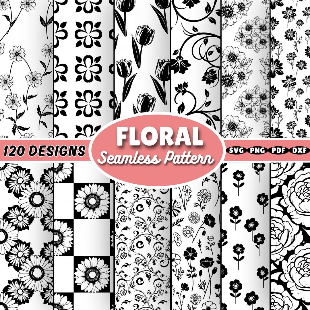 120 Floral Seamless Pattern SVG Bundle: Flower Repeat Digital Paper ...